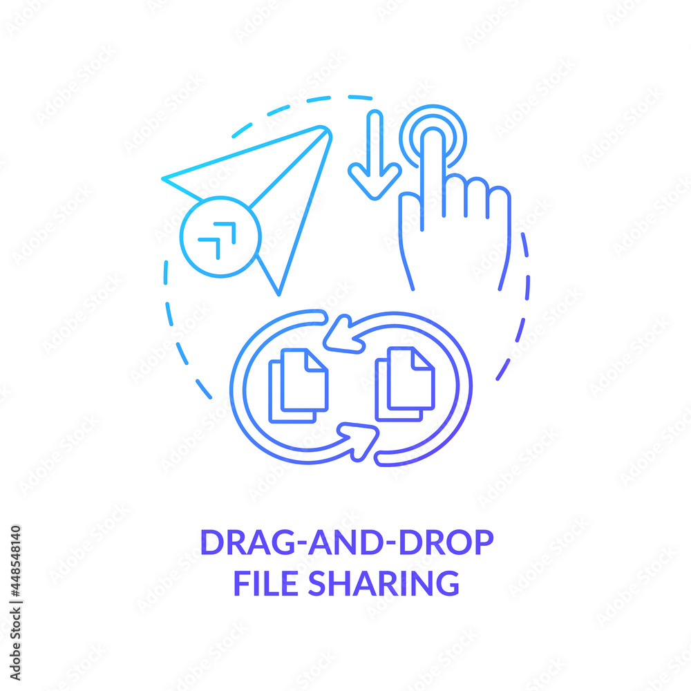 Drag and drop file sharing blue gradient concept icon. Digital data ...