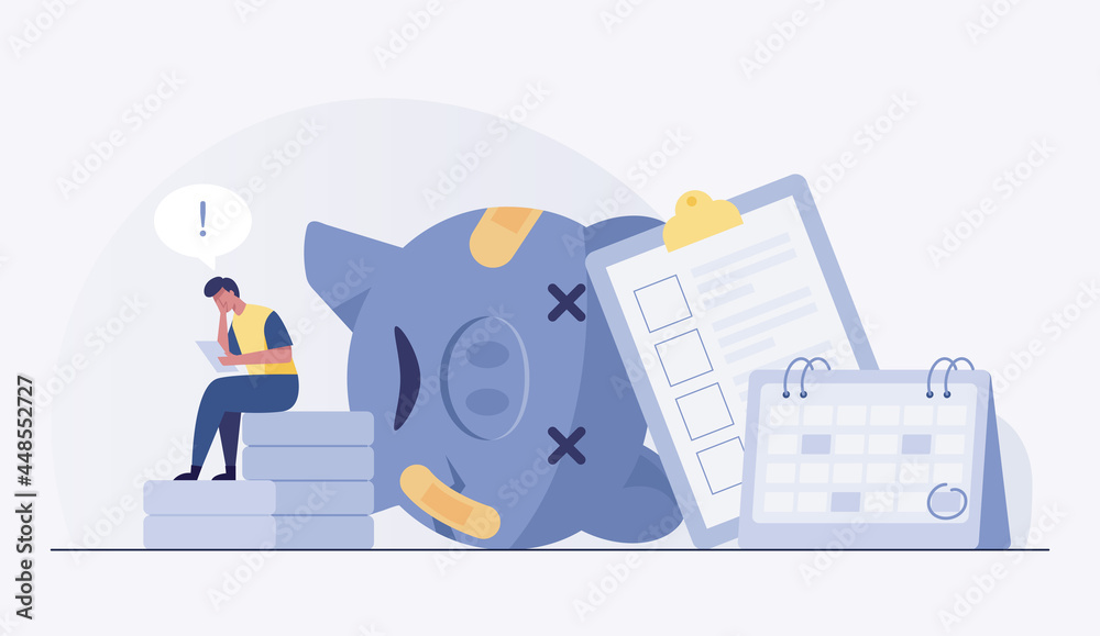 Sad man concerned about financial problem. vector illustration Stock ...