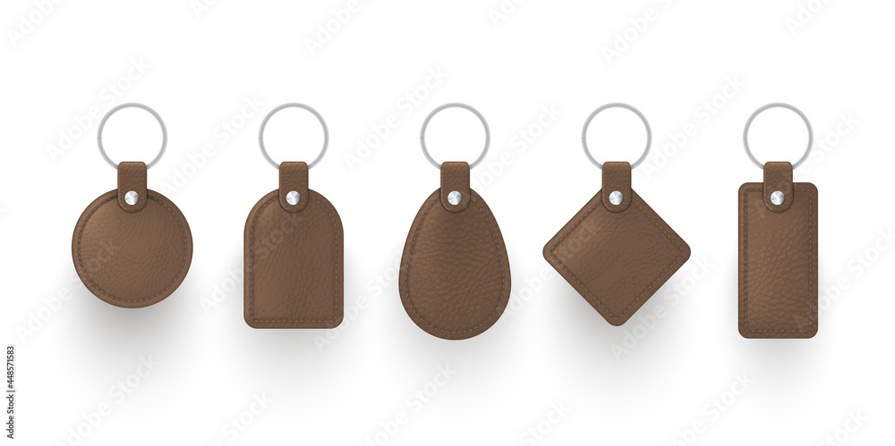 Collection realistic key chains brown leather vector illustration ...