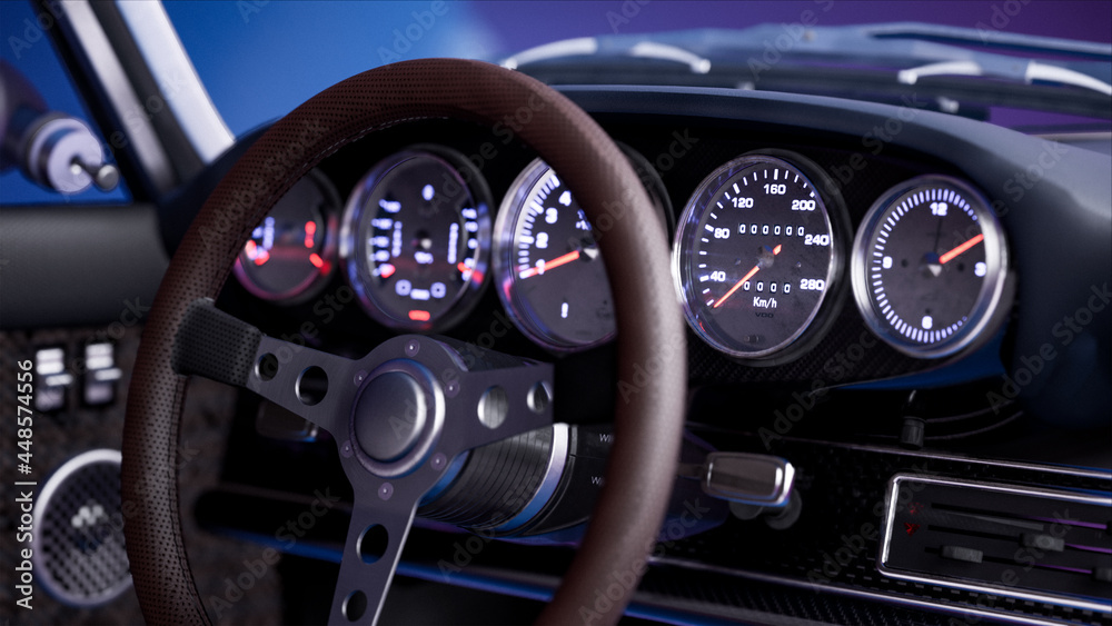 interior of a vintage german car 3d rendering Stock Illustration ...