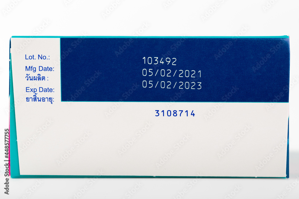 Instruction of lot number, manufacturing date, and expiry date label of ...