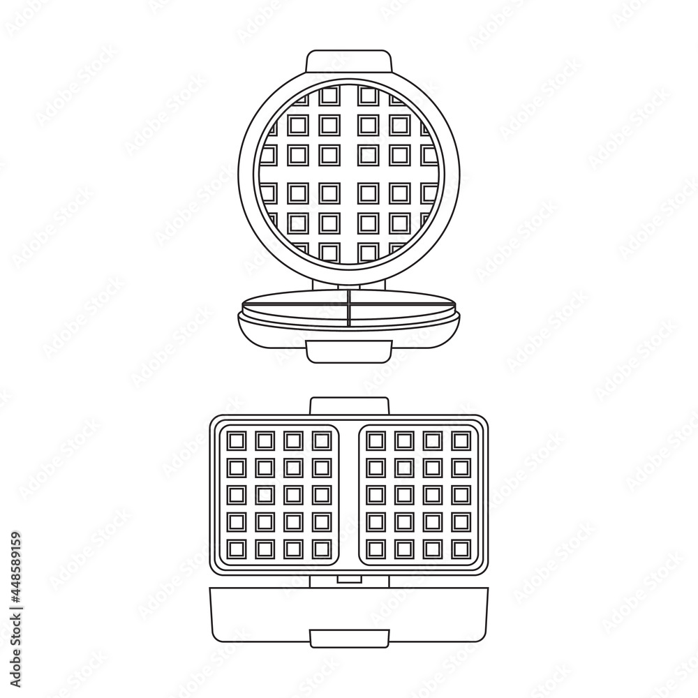 Outline vector illustration of two types of waffle-iron: a rectangular ...