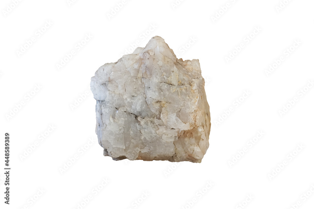 Raw specimen of crystal quartz gemstone rock isolated on white ...