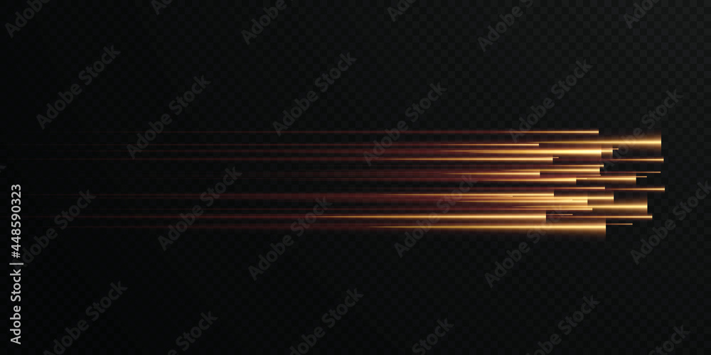 Collection of gold speed lines isolated. Gold light, electric light ...