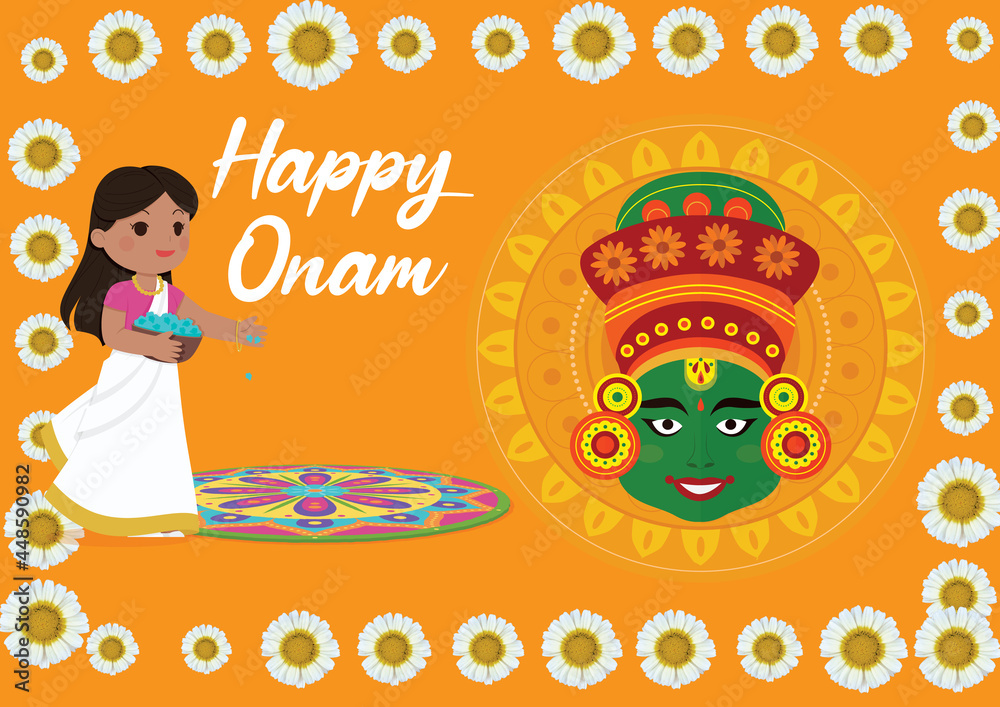 Realistic Hand drawn Indian onam festival Modern Template card poster ...