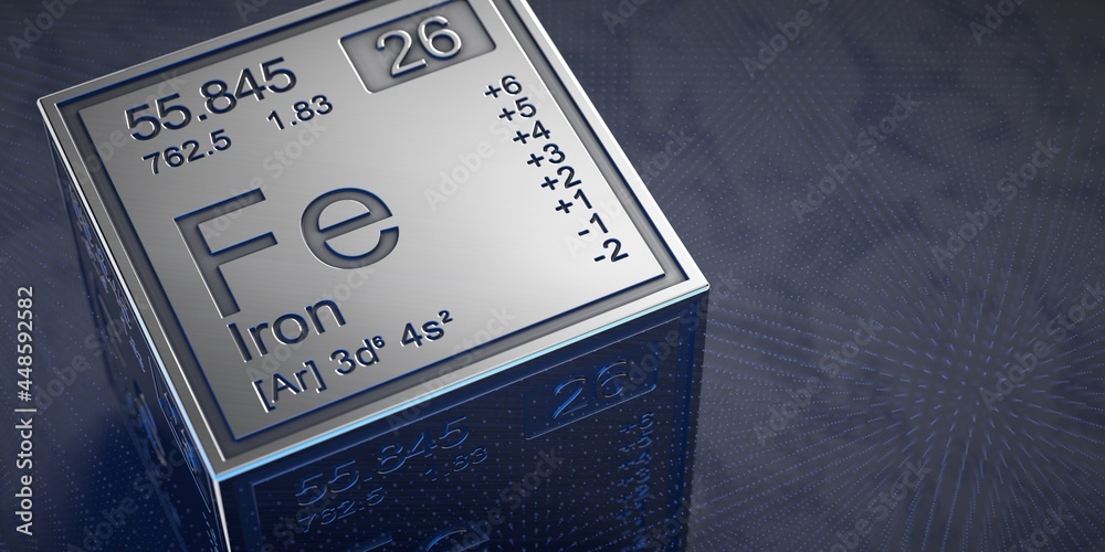 Iron. Element 26 of the periodic table of chemical elements. Stock ...