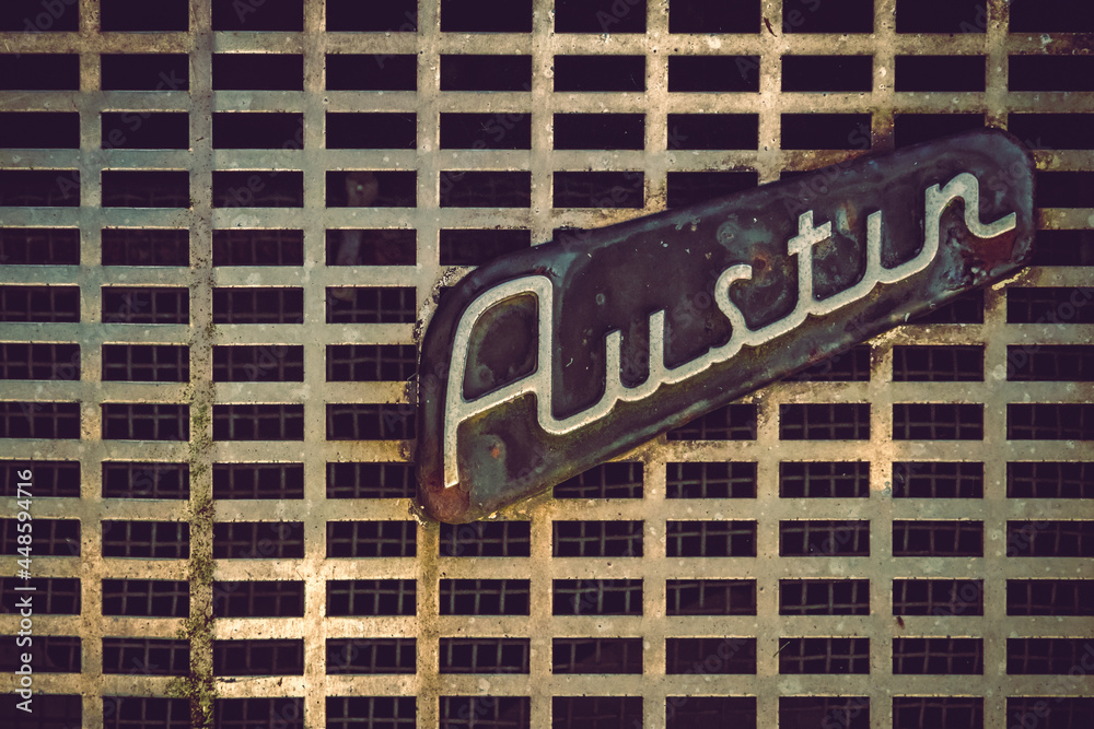 Front grille and emblem of an old Austin car Stock Photo | Adobe Stock
