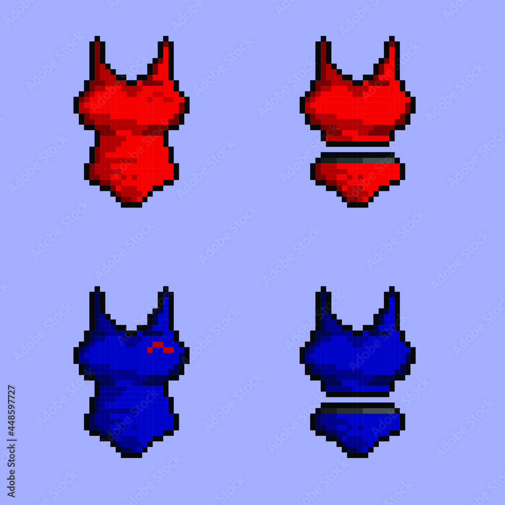 set of red and blue swimsuit with pixel art style Stock-Vektorgrafik ...