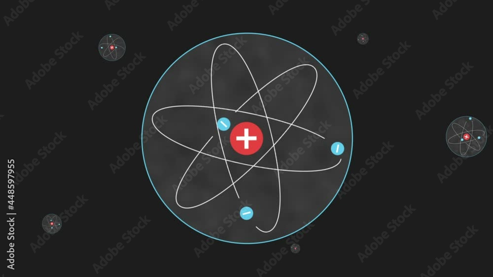 The structure of the atom: the nucleus, protons and electrons, rotating ...