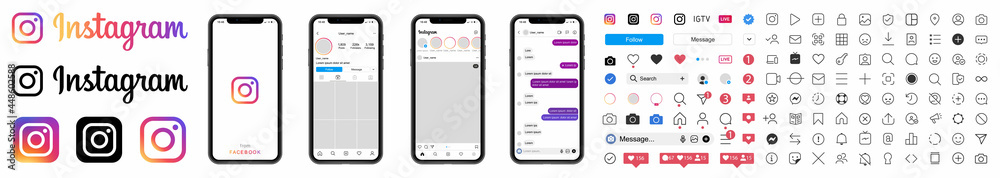Instagram mockup. Instagram template app screens on Apple Iphone vector ...