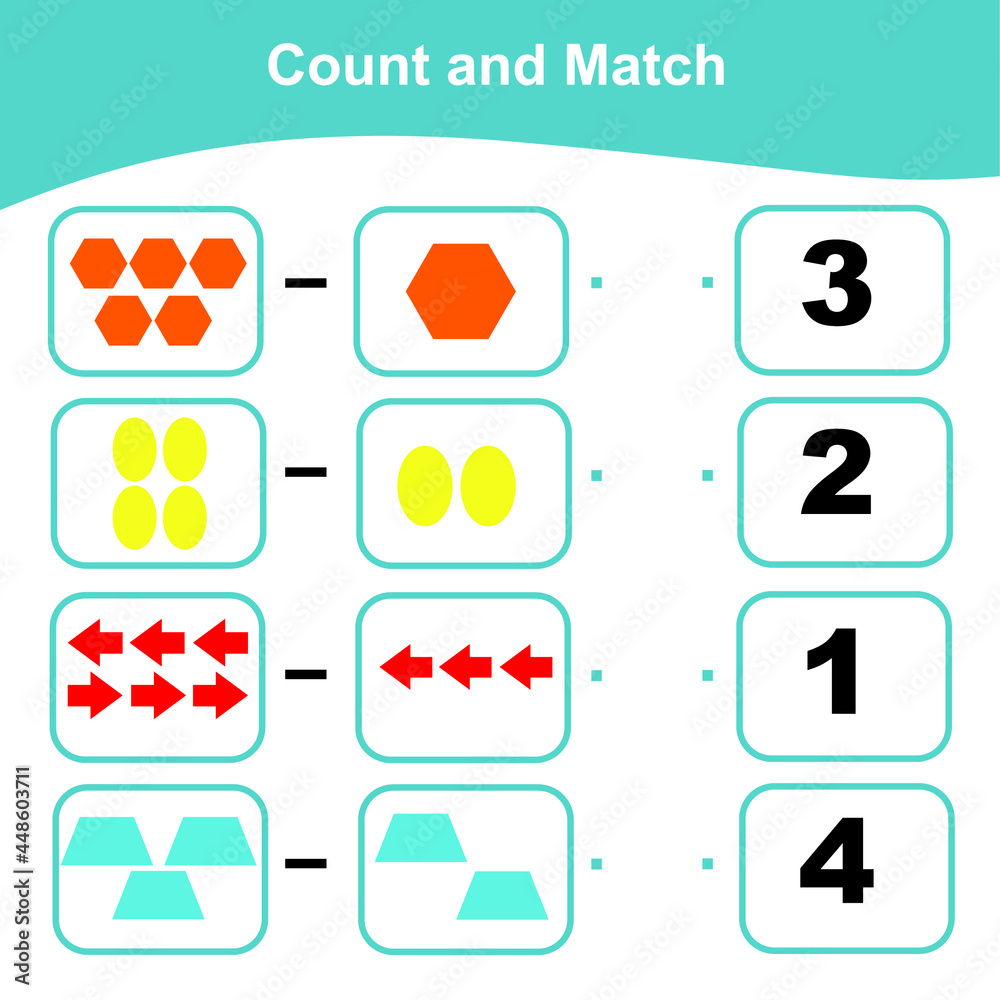 Counting and Matching Game for Preschool Children. Math Worksheet for ...