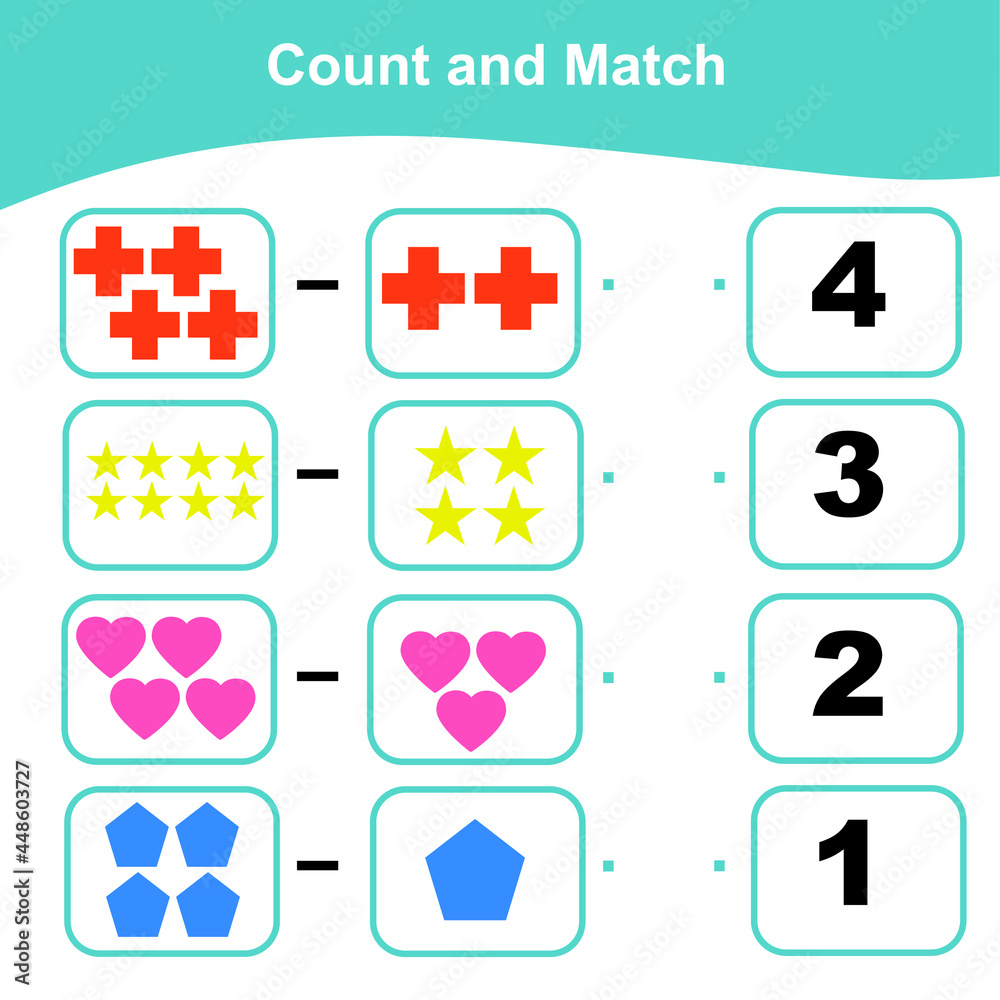 Counting and Matching Game for Preschool Children. Math Worksheet for ...