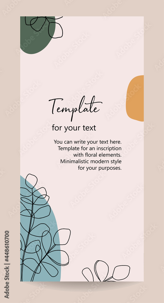 Minimalist invitation card template design, floral black line art ink ...