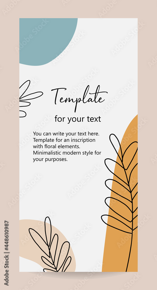 Minimalist invitation card template design, floral black line art ink ...