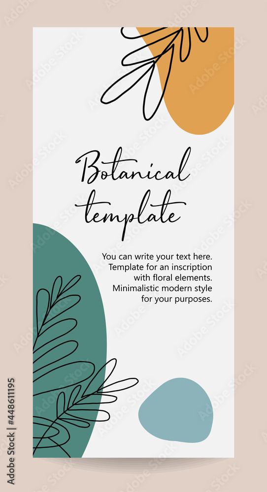 Minimalist invitation card template design, floral black line art ink ...