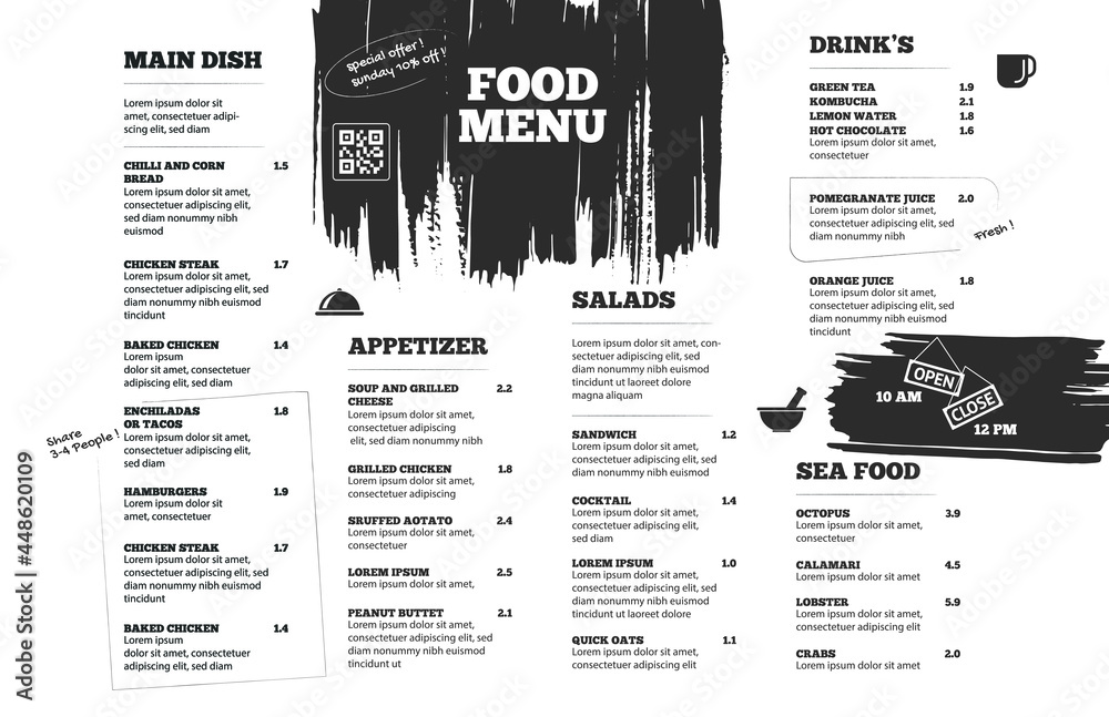 Restaurant cafe menu, template design. One page food menu template ...