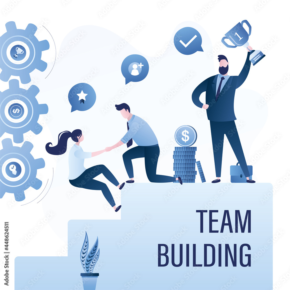 Team building, concept banner. Successful business people help new ...