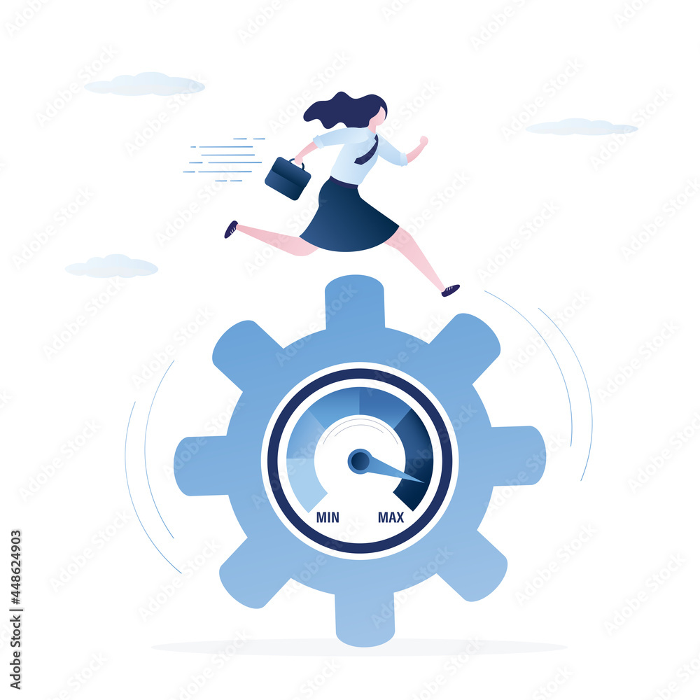 Work performance evaluation. Female employee work hard. Full efficiency ...