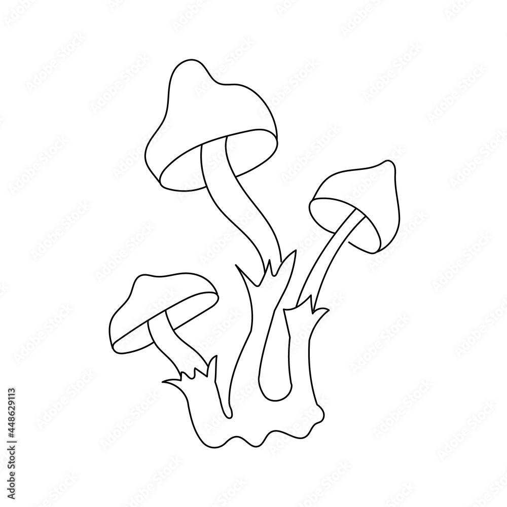 Psychedelic Toadstools in line art stylet. Outline of magic Mushrooms ...