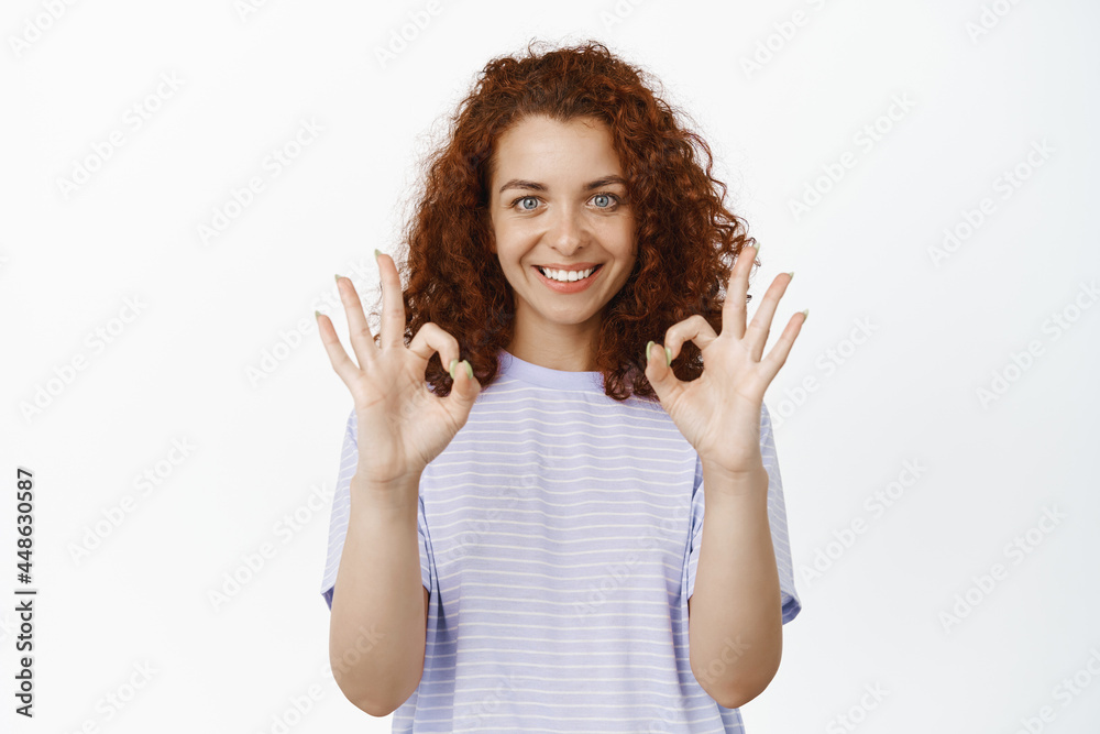 Okay, very well. Smiling redhead woman say no problem, all under ...