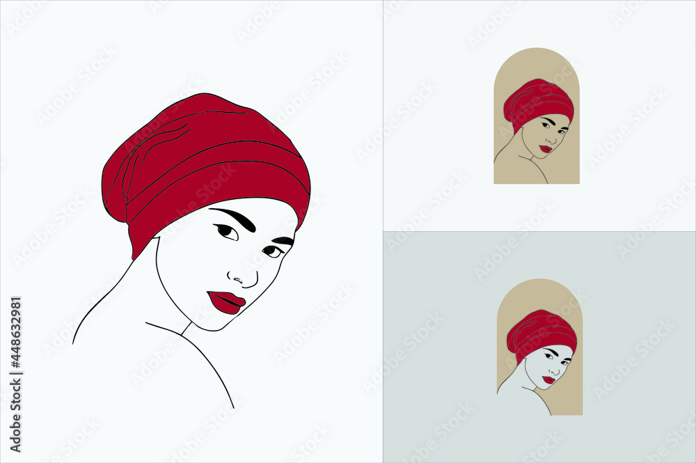 Beautiful Turban women hand drawn logo Set Cute hand drawn vector ...