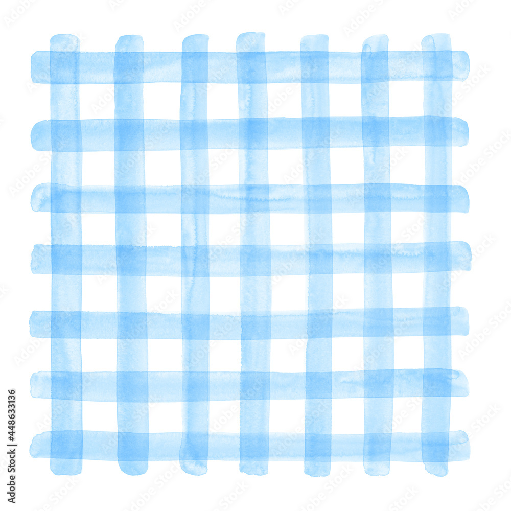 Light blue watercolor plaid illustration. Buffalo check, checked ...