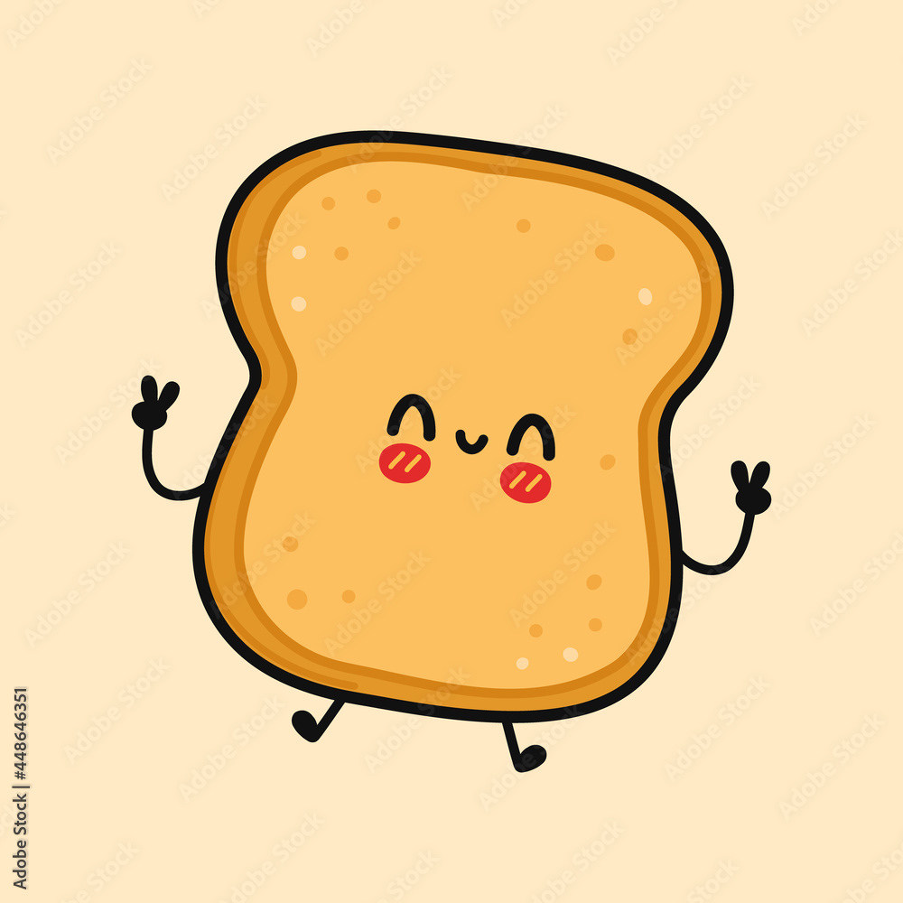 Cute funny toast character. Vector hand drawn cartoon kawaii character ...