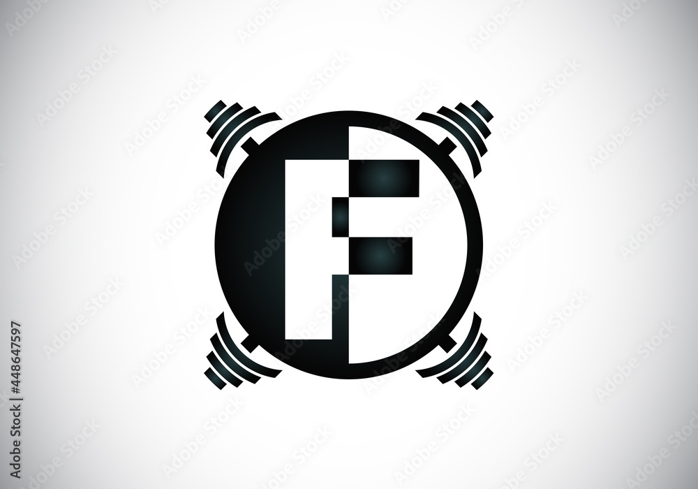Initial F monogram alphabet with a barbell. Lifting vector logo design ...