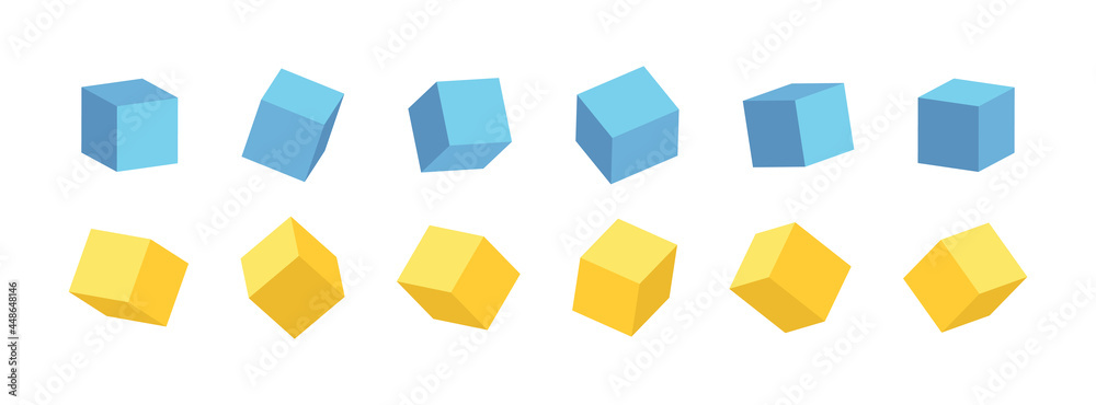 3d cube. 3d box in front. Color cubic blocks. Square mockup with ...