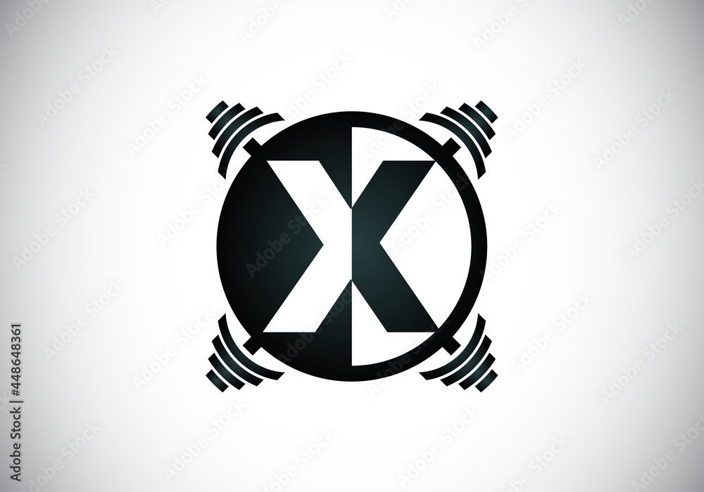 Initial X monogram alphabet with a barbell. Lifting vector logo design ...