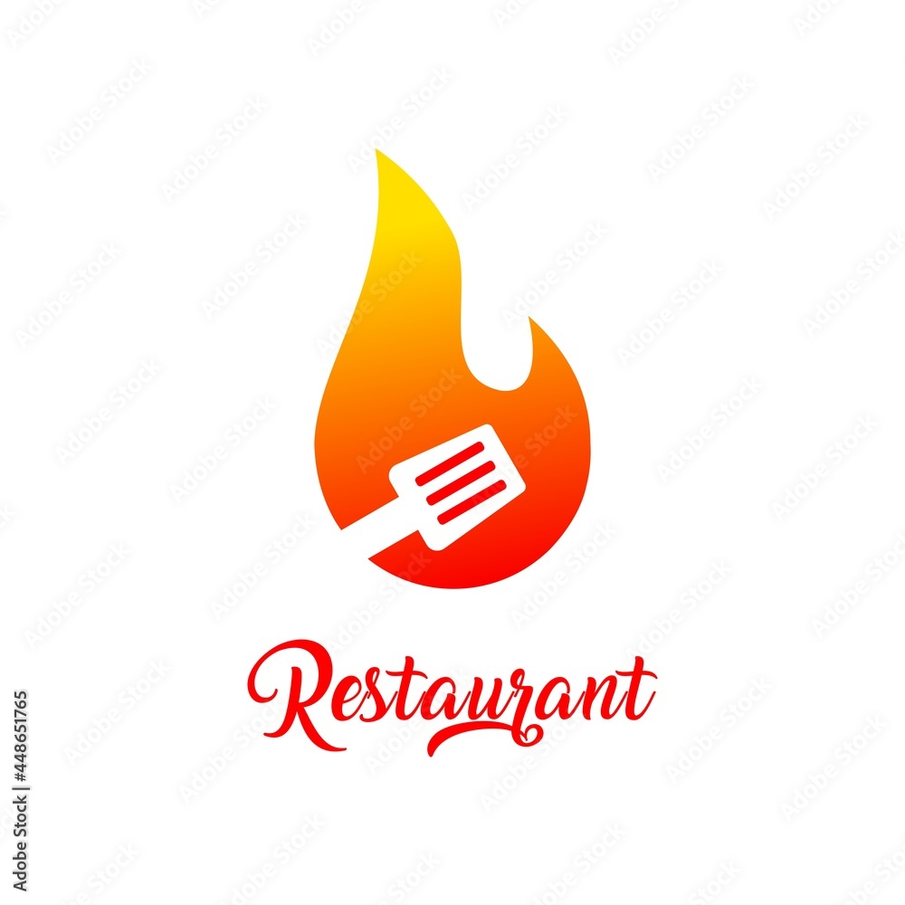 restaurant logo with a combination of fire and spatula objects. online ...