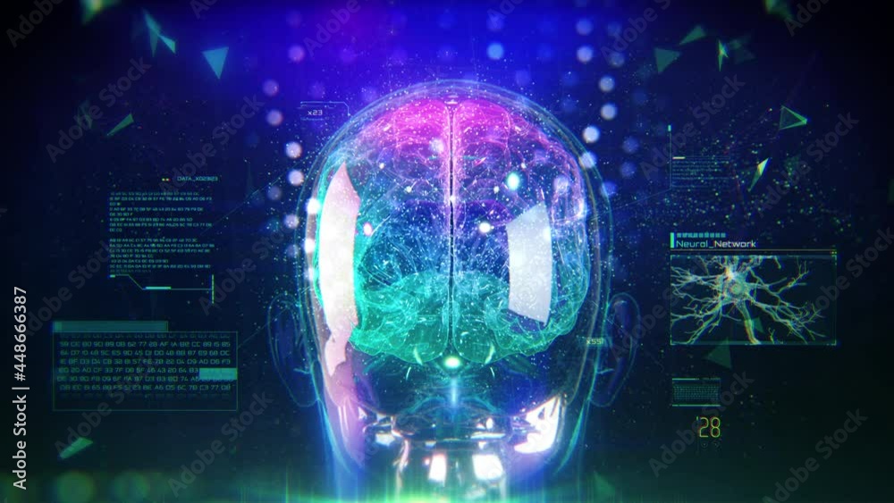 Colorful Human Brain animation with infographics and particles showing ...