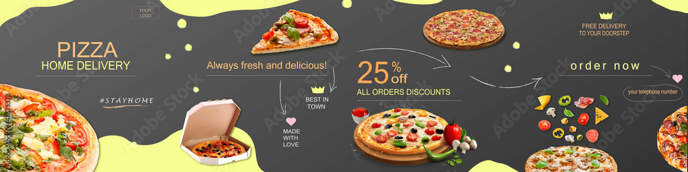 instagram carousel post for pizza delivery Stock Vector | Adobe Stock