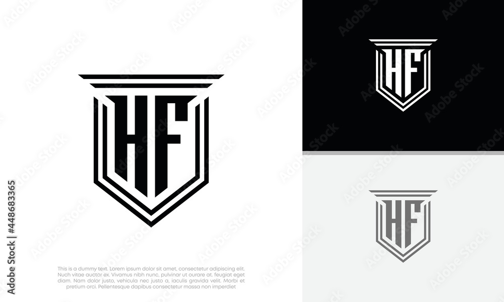 Initials HF logo design. Luxury shield letter logo design. Stock Vector ...