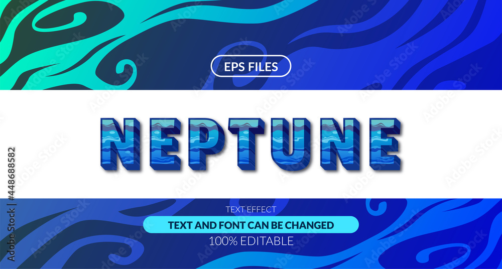 3d neptune wave fluid water editable text effect. eps vector file. deep ...