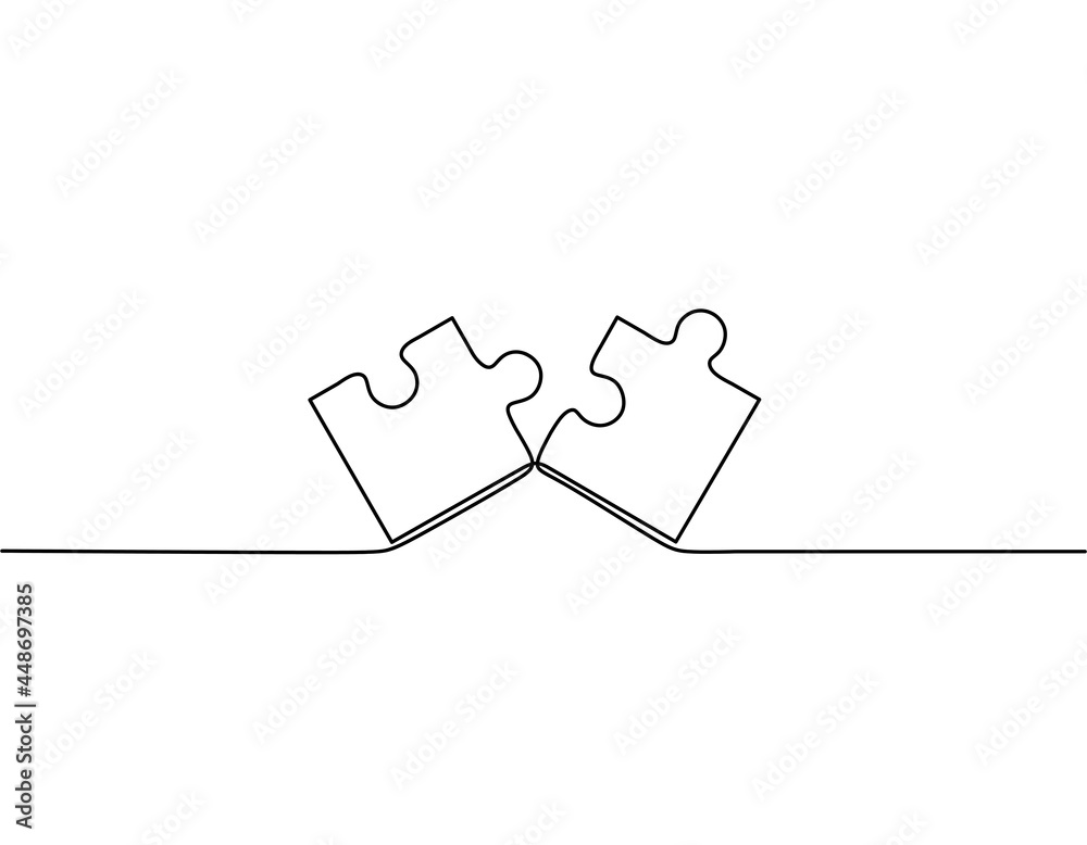 Continuous line drawing of puzzle, two pieces problem solving business ...