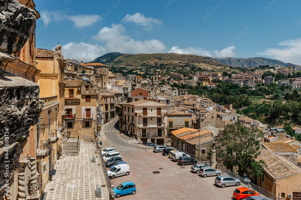 Caccamo, Sicily, Italy. View of popular hilltop medieval town and ...