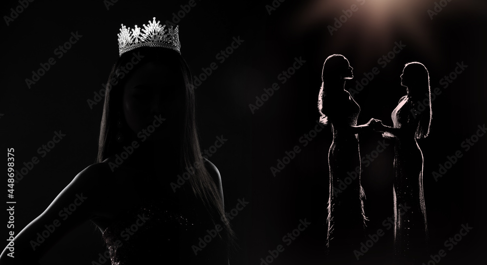 Portrait of Miss Pageant Beauty queen Contest in sequin Evening Ball ...