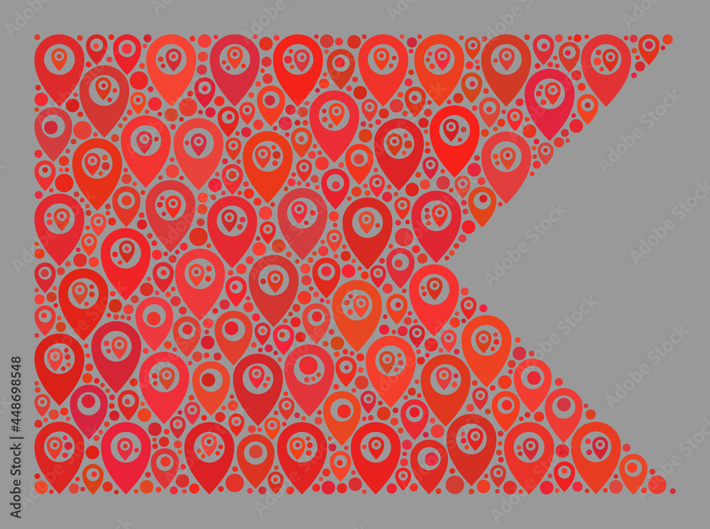 Mosaic targeting red guidon flag constructed with direction items ...