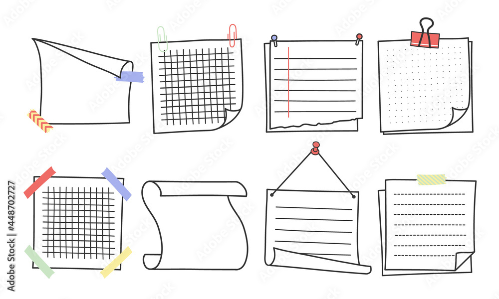 Doodle hand drawn memo notes and reminders vector illustration set ...