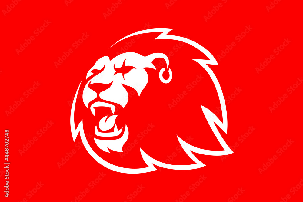 Simple Flat Design of Lion Roaring Wearing Earring with Scar of left ...