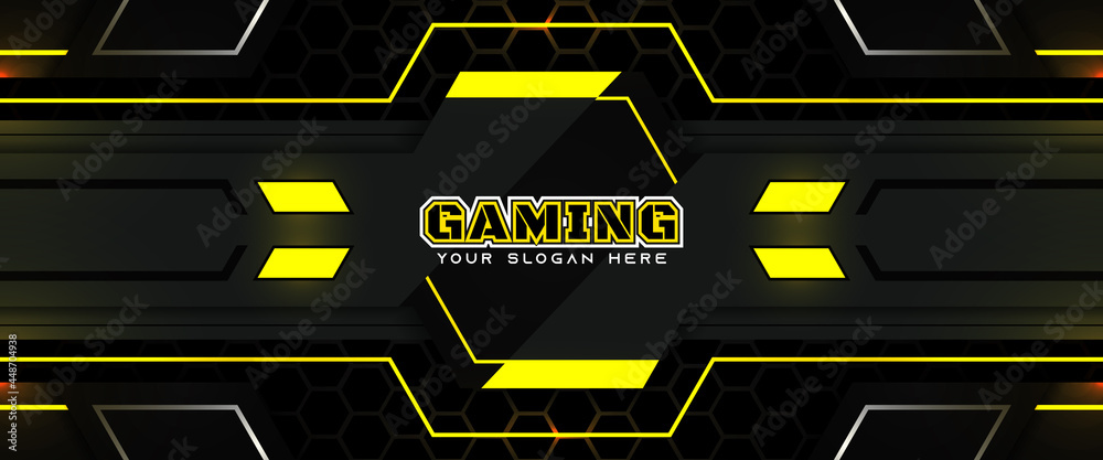 Futuristic yellow and black abstract gaming banner design with metal ...
