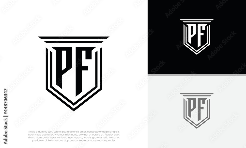 Initials PF logo design. Luxury shield letter logo design. Stock Vector ...