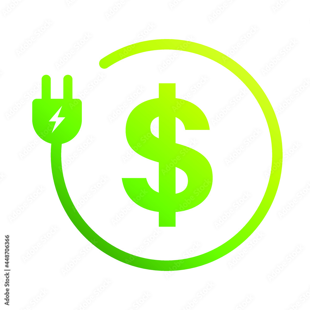 Cost dollar power efficiency icon vector save energy with electric plug ...