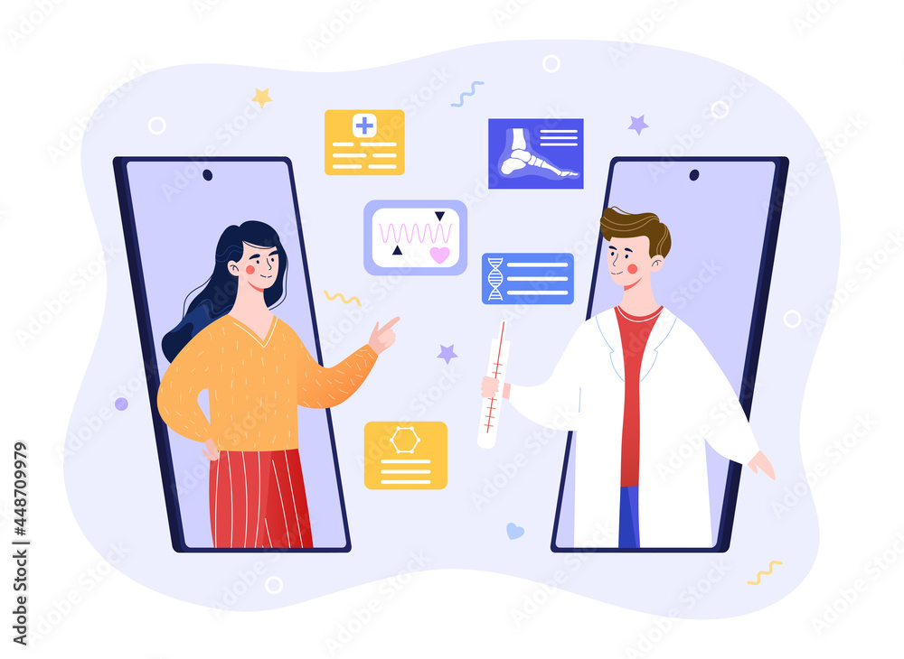 Online doctor, telemedicine concept, woman connecting with doctor ...