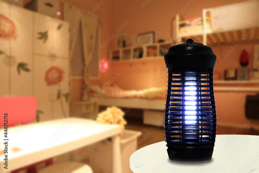 an insects mosquito electric blue light killer lamp is put on the black ...