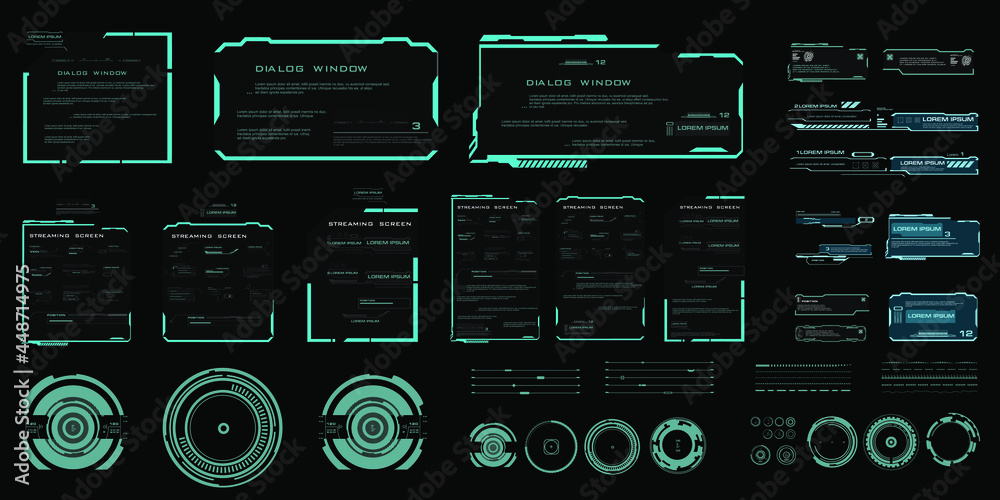 HUD futuristic user interface elements. Headings, technical levers ...