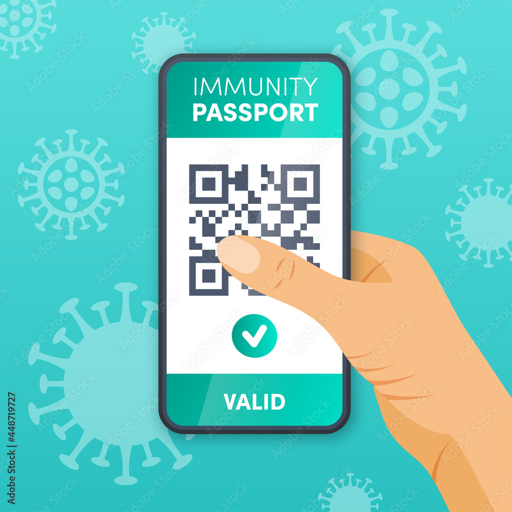 Electronic Covid-19 immunity passport QR code on smartphone screen ...
