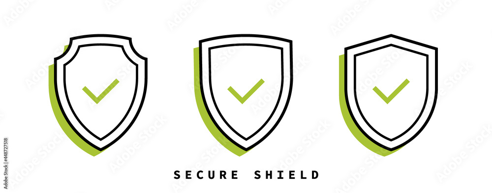 Secure shield badges set. Protection shield with checkmark. Emblems ...