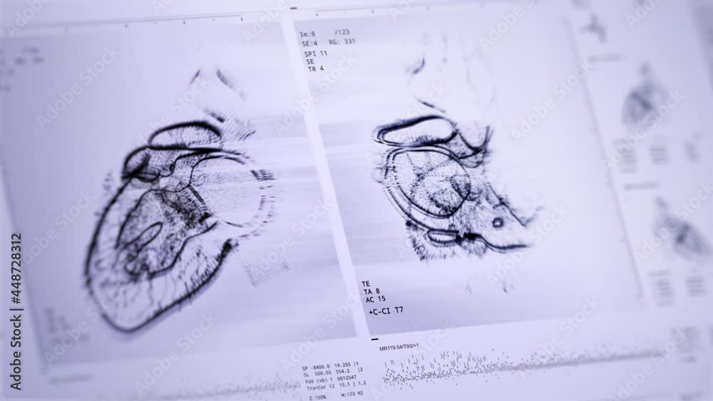 Heart scan front, side view animation. Digital artifacts, dynamic ...